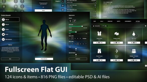 Fullscreen Flat GUI / UI Kit – transparent, rpg pack 5.5 - Unreal